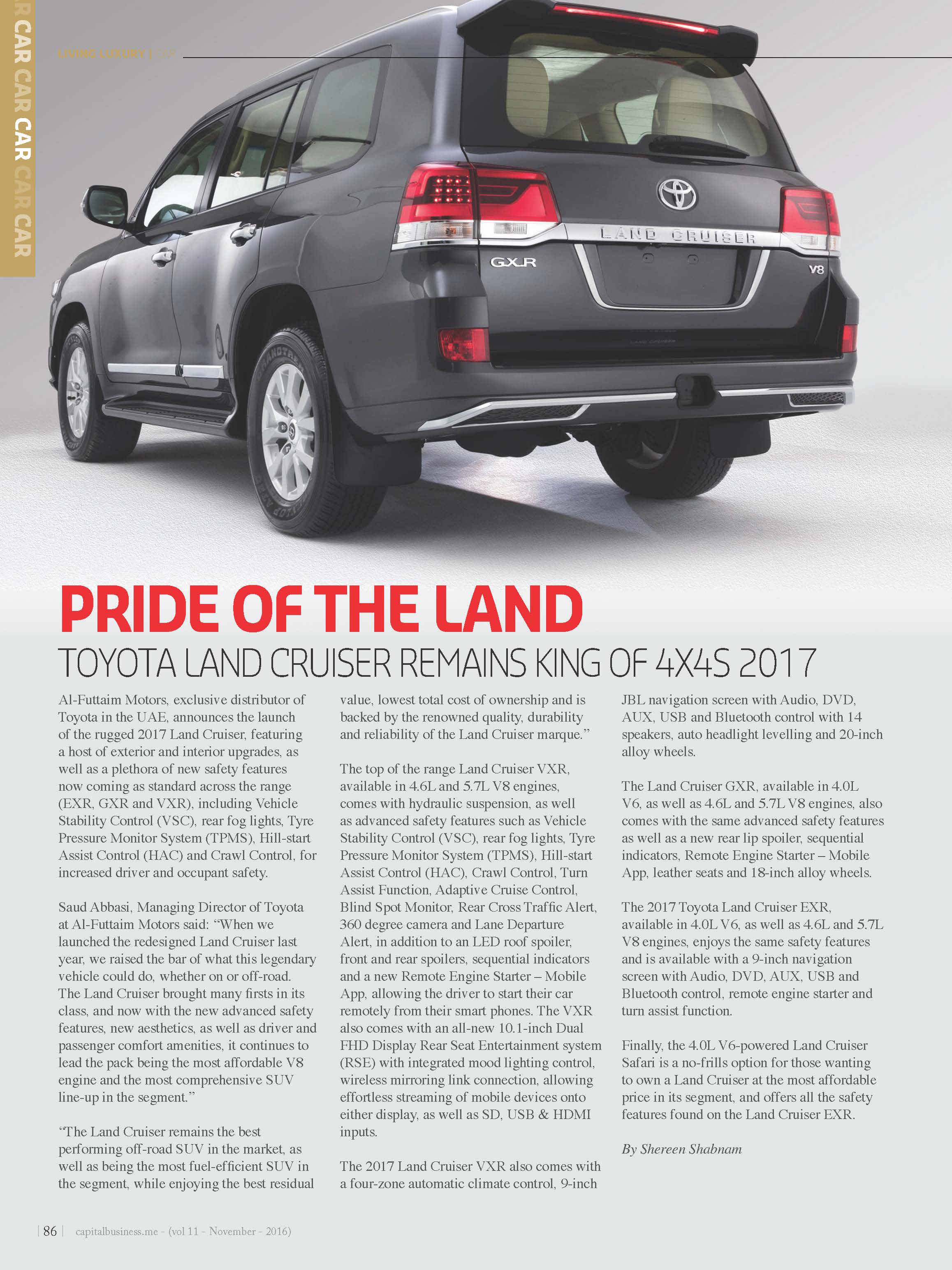 Toyota Land Cruiser remains King of 4x4S 2017 - Shereen Shabnam